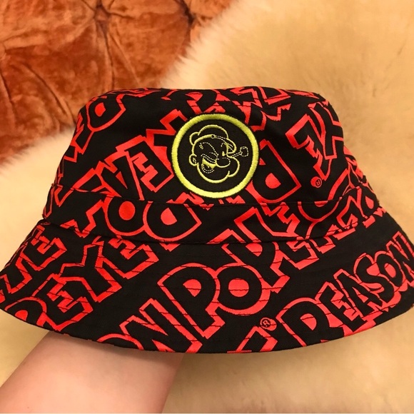 Reason | Accessories | Reason Red Popeye Logo Graphic Patch Bucket Hat ...